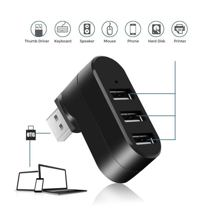 USB 2.0 Hubs 3 Ports Mini Rotate Splitter Adapter High Speed Hub for PC ...