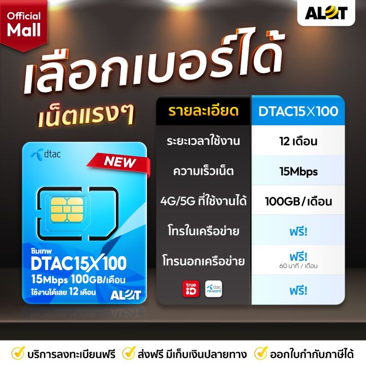 [ ซิมเทพ DTAC 15Mbps X 100 ⭐️ ส่งฟรี ⭐️] เลือกเบอร์ SET 1 ซิมเน็ต รายปี Sim 100GB โทรฟรีทุกค่าย ...