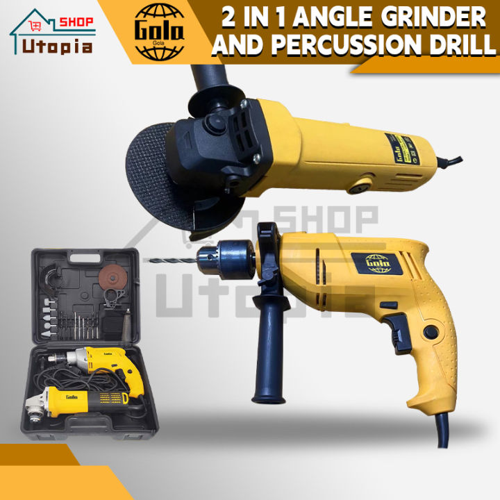 Powerful 2 in 1 1000W Angle Grinder and 950W Impact Drill Set With Hard ...