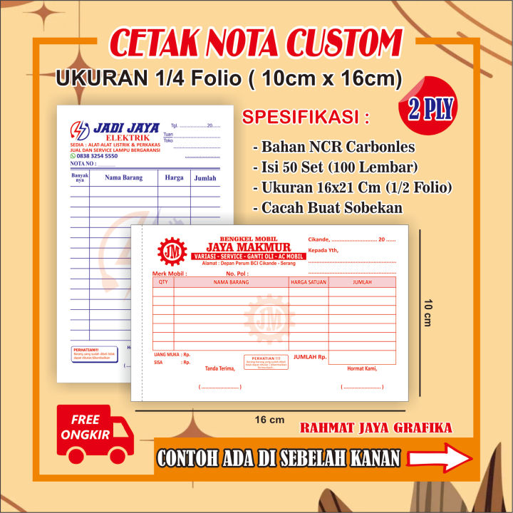 NOTA CUSTOM 2 PLY ISI 50 SET (100 Lembar) PAKAI NAMA SENDIRI NOTA ...