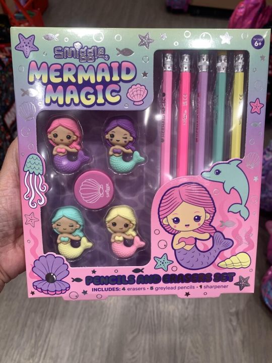 เซ็ตดินสอ ยางลบ Smiggle pencil and eraser set - เมอร์เมด | Lazada.co.th
