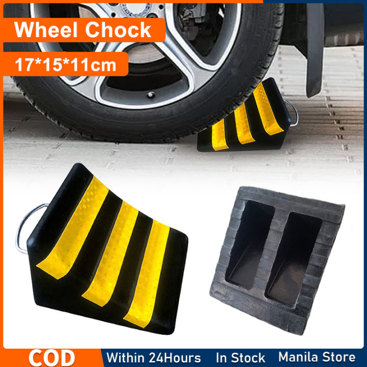 Heavy Duty Industrial Rubber Wheel Chock Blocks w/Handle Reflective ...