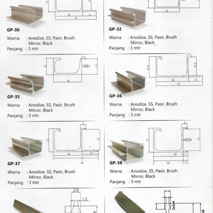 Frame Aluminium Handle Lemari Sliding Huben GP-30,32,35,36,37,38 Mirror ...