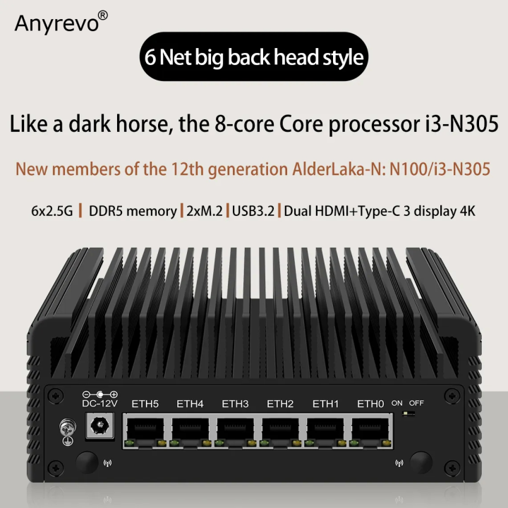 12th Gen Mini PC Soft Router 6x i226-V 6 LAN 2.5G Firewall Router Intel ...