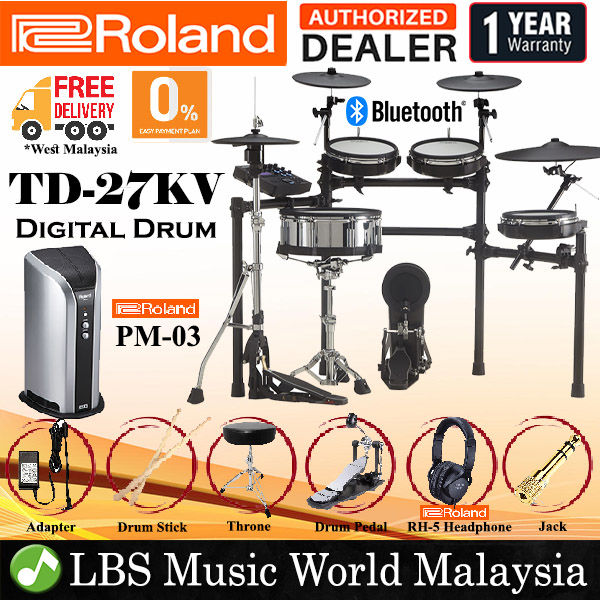 Roland TD-27KV 5 Piece Full Mesh Head Digital Electronic Drum Set with ...