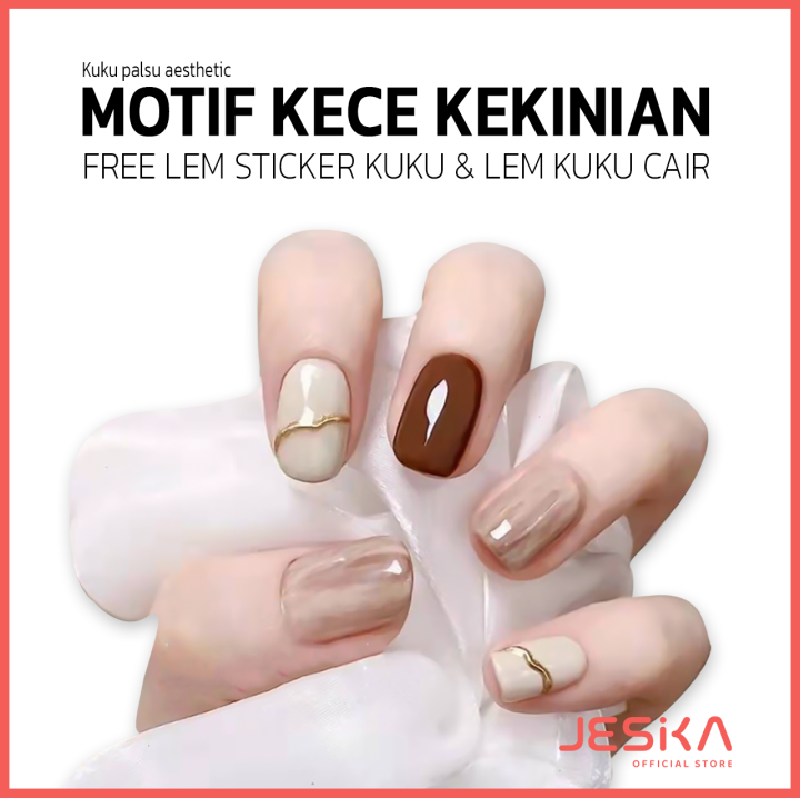 Kuku palsu fake nails isi 24 pcs nail art glossy remaja panjang pendek ...