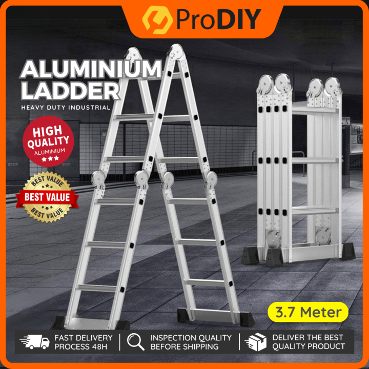 M37 12 Step Multipurpose Aluminium Ladder 3.7M Lightweight Adjustment ...