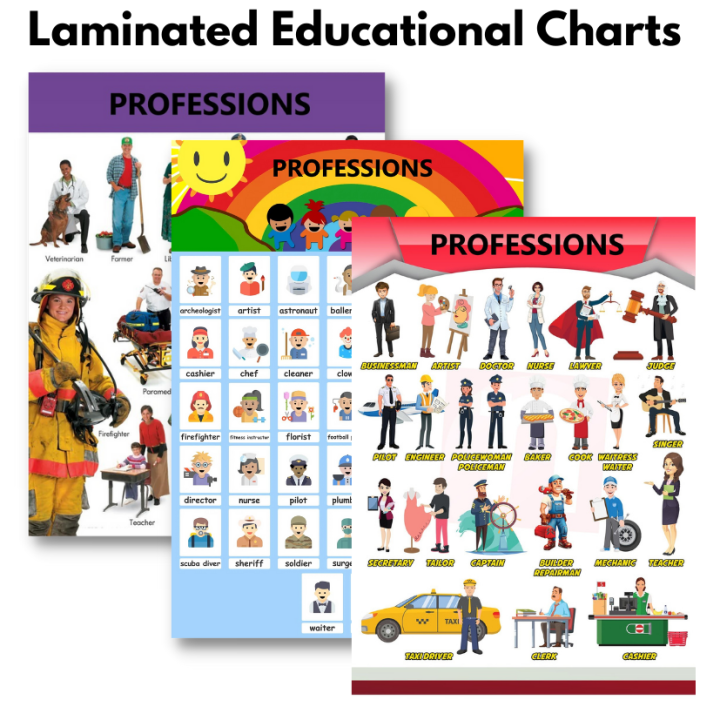 Professions Laminated Educational Charts for Kids, Learners and ...
