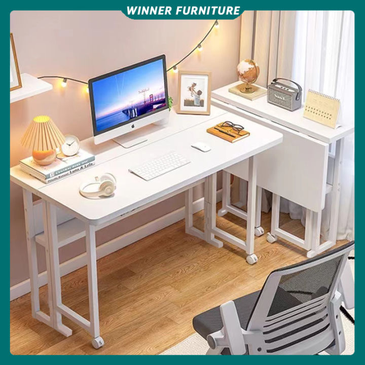 Folding Table Computer Table Two-tier Table With Wheels 80/100/120CM ...