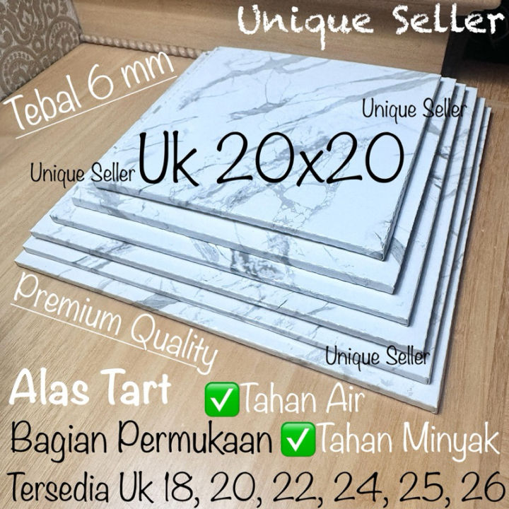 [Isi3] Alas Kue Tart Uk 20 cm KOTAK MARMER PUTIH Tebal 6 mm / Cake ...
