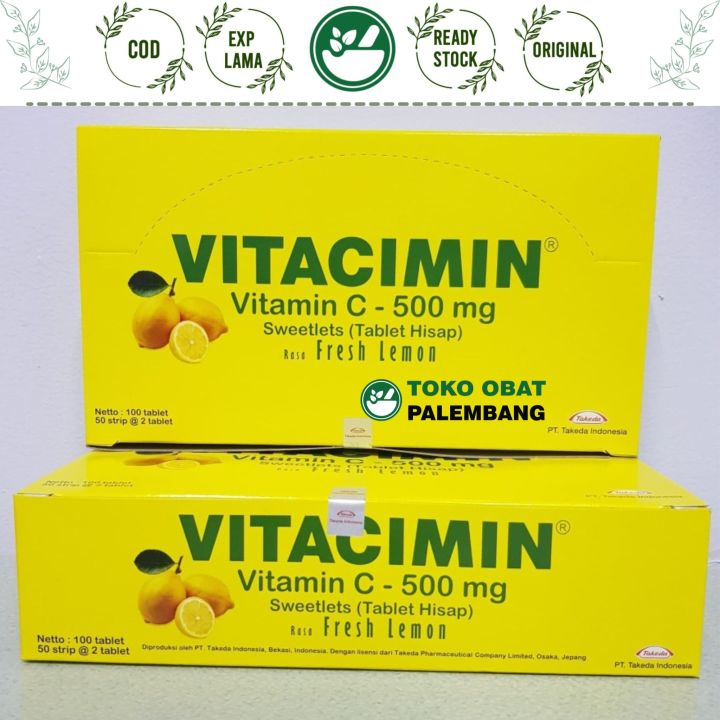 1 BOX VITACIMIN ISI 100 TABLET 50 STRIP VITAMIN C 500MG PERMEN RASA ...