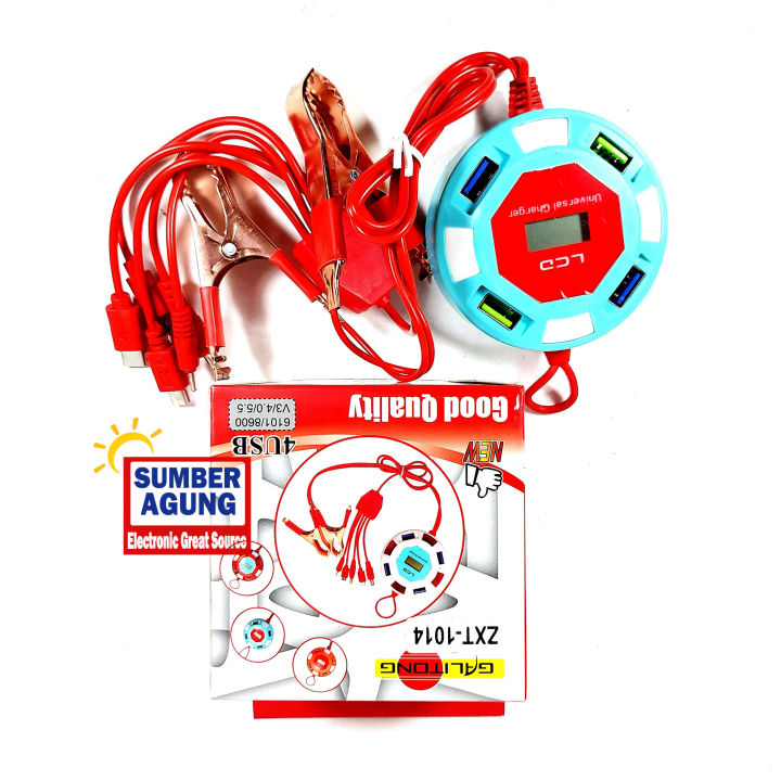 ZXT1014 Cas HP dari Aki 12V 24V 2100mAh 4 Lubang USB 5 Colokan Kabel ...