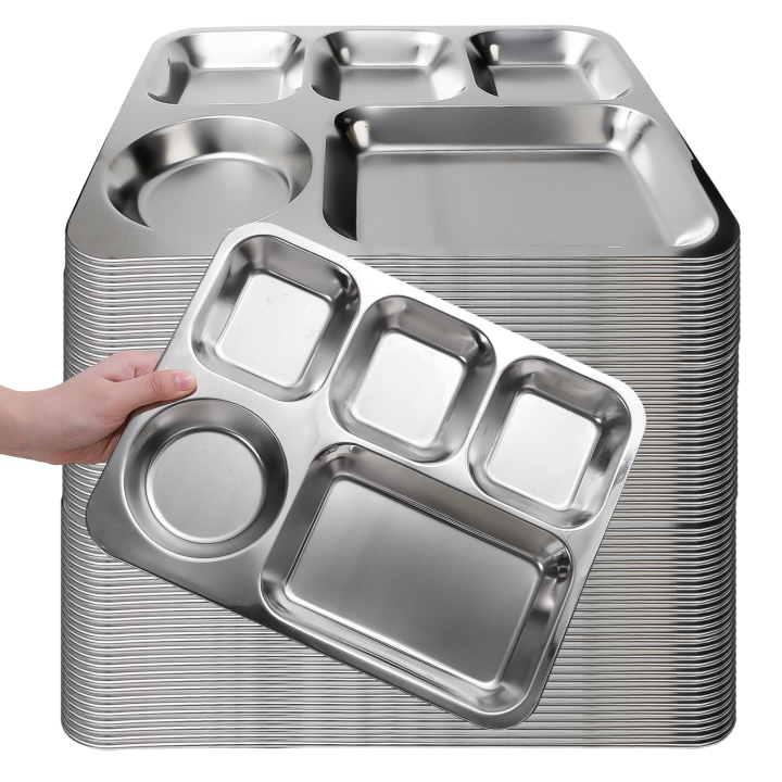 Stainless Steel Fast Food Plate Divided Student Meal Plate Adult ...