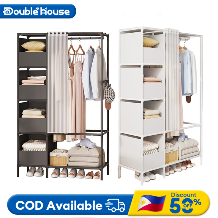Dustproof Clothes Wardrobe with Curtain Clothes Rack Drying Rack for ...