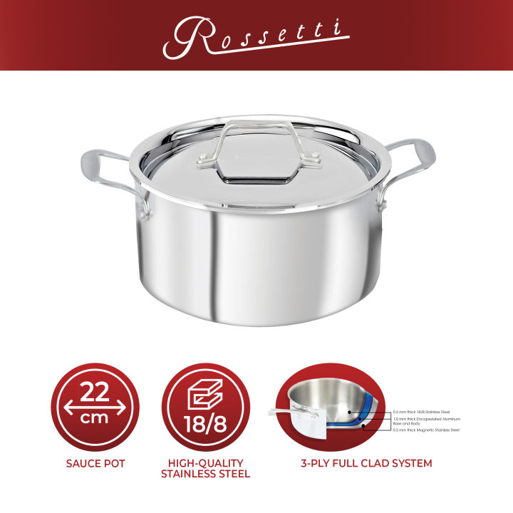 Rossetti Althea Series 22cm Stainless Sauce Pot with Stainless Cover ...