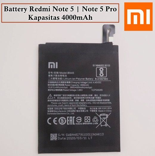 Baterai XIAOMI BN45 (4000mAh) | Battery Xiaomi Redmi Note 5 / Note 5 ...