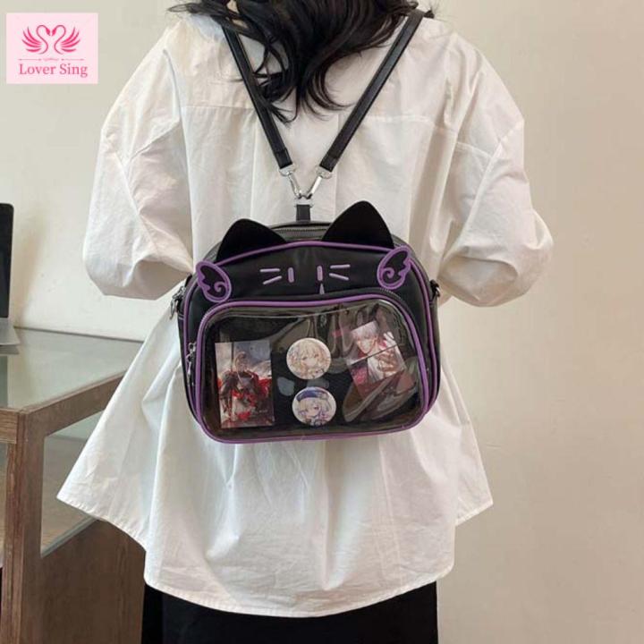 YTM PU Kawaii Cat Itabag Zipper Bag Cotton Doll Bag Transparent Pocket ...
