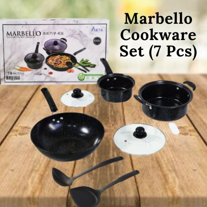 Marbello Cookware Set (7 Pcs) / panci set / panci teflon / penggorengan serbaguna | Lazada Indonesia