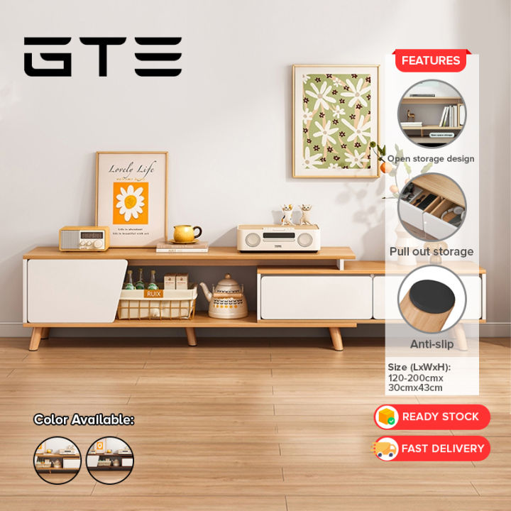 GTE Living Room TV Cabinet Storage Retractable Floor Drawer Wood With ...