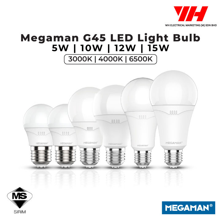 Megaman LED Bulb Light G45 3W/5W/10W/12W/15W E27 3000K/4000K/6500K Eye ...