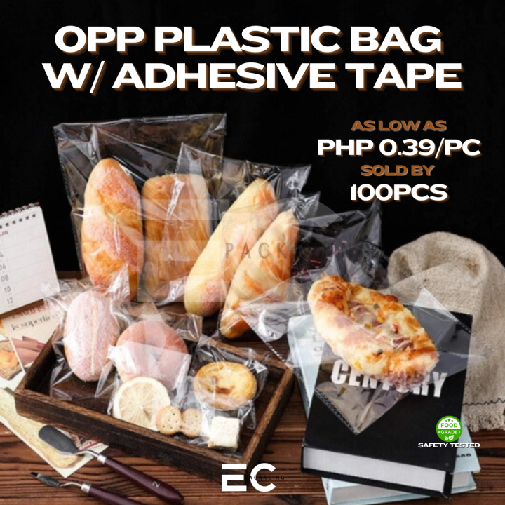 EC 100PCS OPP PLASTIC BAG WITH ADHESIVE TAPE for BREAD & BAKERY FOOD ...