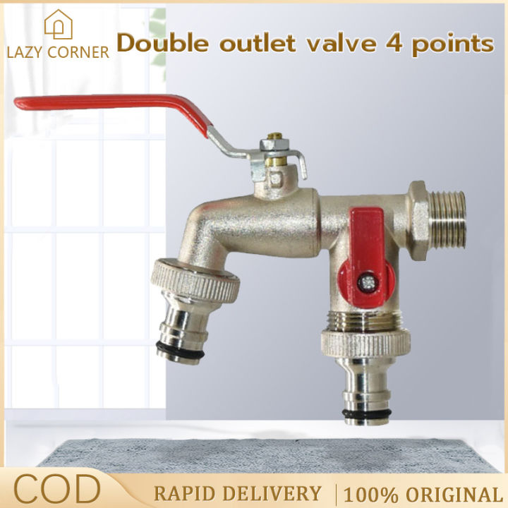 Double Valve Water Tap 90° 1/2" Bathroom outdoor garden faucet Garden ...