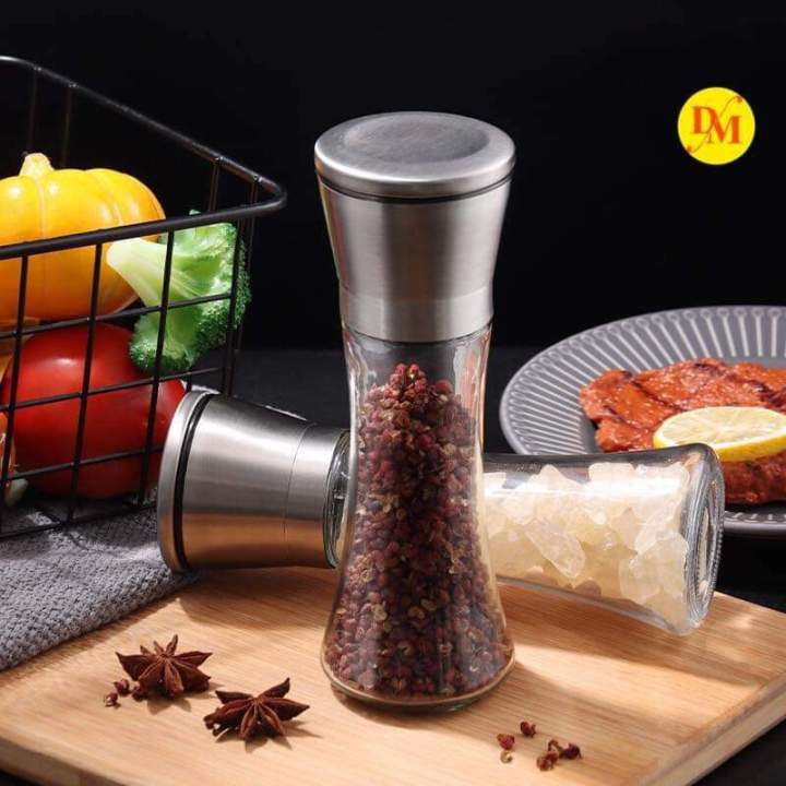 Sea Salt Grinder & Pepper Grinder Refillable Tall Glass Salt Shaker ...