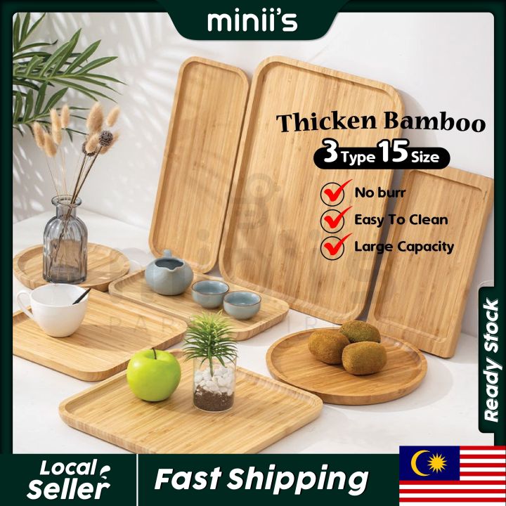 Minii's Bamboo Rectangle Round Thicken solid wood Plate Bread Cheese ...