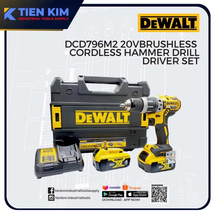 DEWALT DCD796M2 20V XR LI-ION BRUSHLESS CORDLESS COMPACT HAMMER DRILL ...