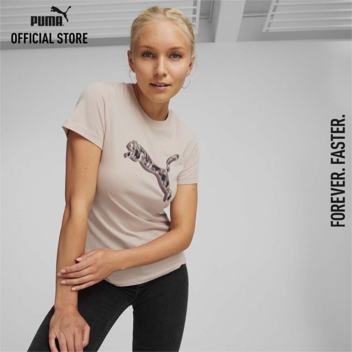 PUMA BASICS - เสื้อยืดแขนสั้นสำหรับผู้หญิง Power Safari สีชมพู - APP ...