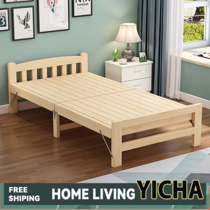Solid Wood Bed Frame Folding Single Bed Double Bed Household Adult Bed ...
