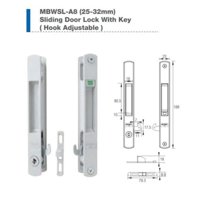Mobel A8 Sliding Door Lock With Key (Hook Adjustable) | Lazada