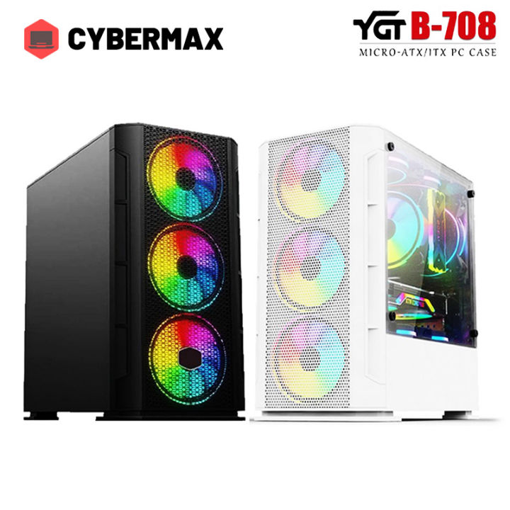 YGT Micro ATX Gaming Case Tempered Glass Desktop Computer Case Black ...