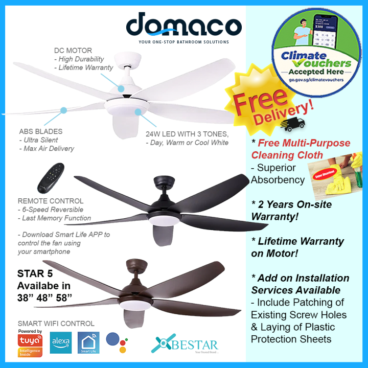 [CLIMATE VOUCHER] Bestar Star 5 DC Ceiling Fan With 24W 3 Tone LED ...