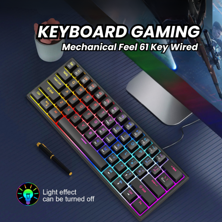 NEW 2024 - Keyboard Gaming RGB Backlit Mechanical Feel 61 Key Wired ...