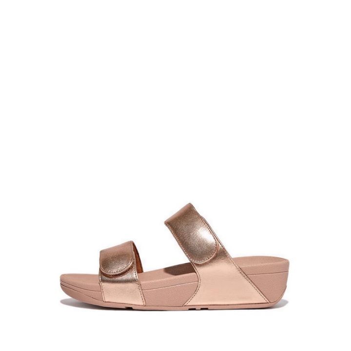 Fitflop Lulu Adjustable Leather Slides - Rose Gold | Lazada PH