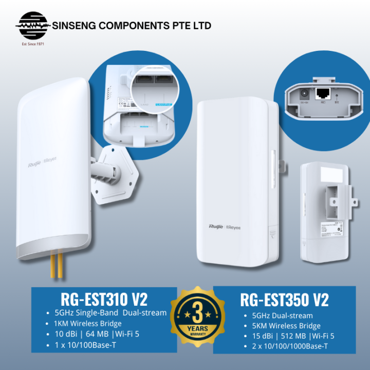Ruijie RG-EST310 V2 / RG-EST350 V2 (1KM/5KM) 5GHz Dual-stream Wireless ...