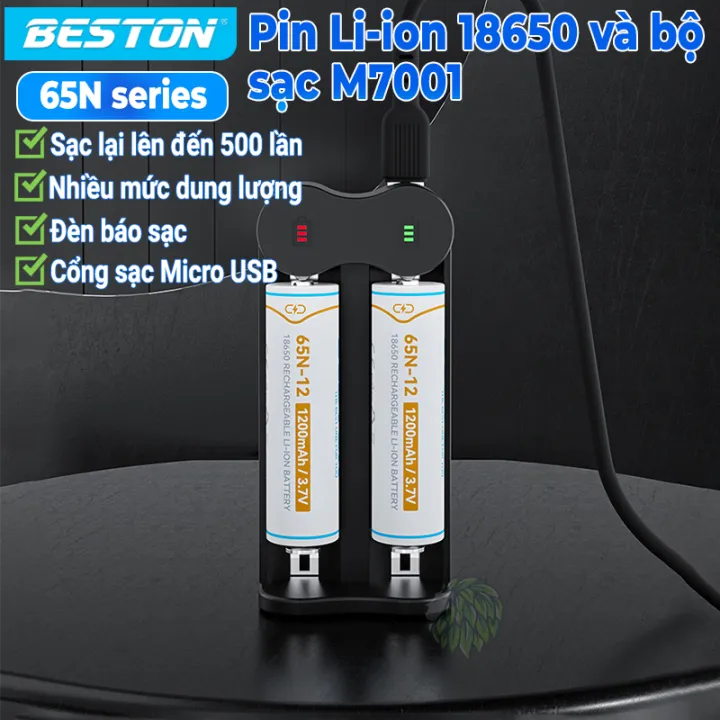 Pin 18650 vỉ 02 viên, bộ sạc M7001 Beston ,pin lithium dung lượng cao ...