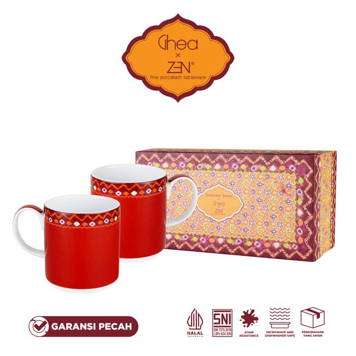ZEN x Ghea Jumputan Mug Gelas Keramik Maroon 280ml isi 2 pcs+ Box | Lazada Indonesia