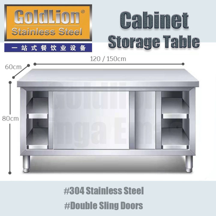Stainless Steel Cabinet Storage Table With Cabinet Double Sliding Door ...