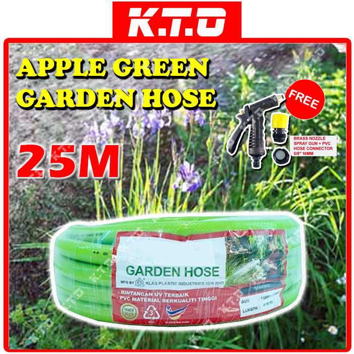 AXES APPLE GREEN GARDEN HOSE 25M 2.5MM + BRASS NOZZLE SPRAY GUN + PVC ... AXES APPLE GREEN GARDEN HOSE 25M 2.5MM + BRASS NOZZLE SPRAY GUN + PVC ...