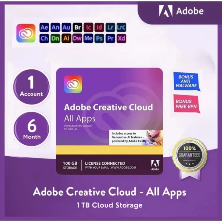 ADOBE Creative Cloud All Apps | 1, 3, 6 Month 1000 GB Cloud | Lazada.co.th