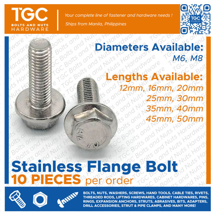 TGC 10PCS Stainless Flanged Bolt M6 M8 - Hex Washer Head Bolt / SS ...