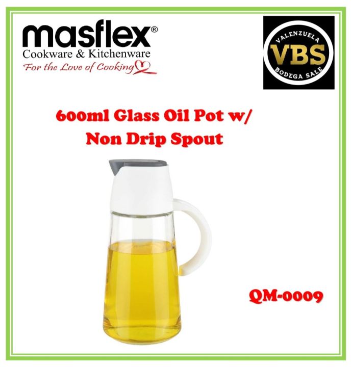 Masflex 600ml Glass Oil Pot w/ Non Drip Spout QM-0009 | Lazada PH