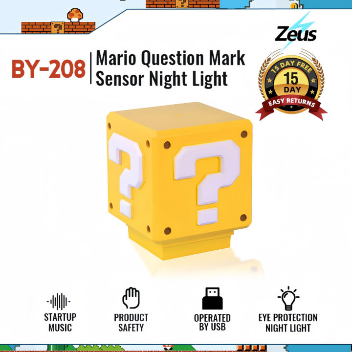 Zeus x Super Mario Lamp LED Question Mark Brick Night Light USB ...