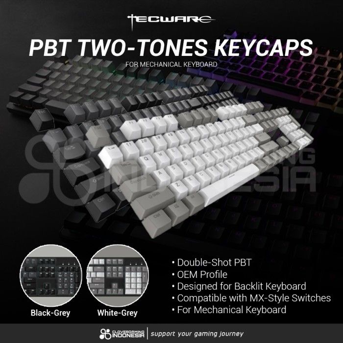 Tecware PBT Two Tones Double-Shot Moulded Backlit LED Keycaps Set ...
