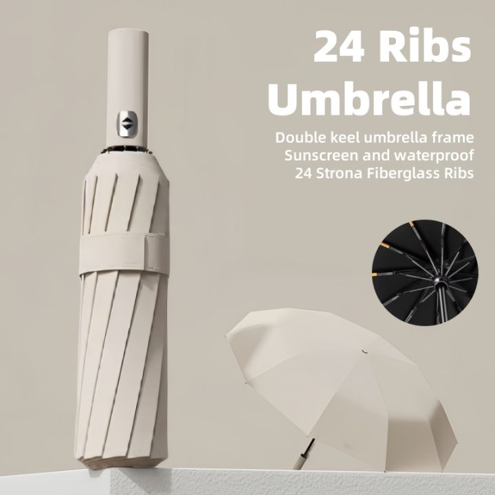 24 Ribs Umbrella Anti UV Sun Automatic Storm-resistant Large Rain ...