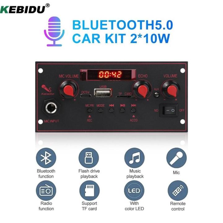 KEBIDU 20W Amplifier DC 5V Bluetooth Decoder Board 6.5mm Microphone FM ...
