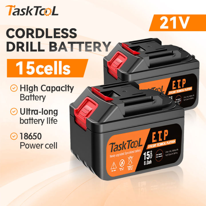 Task Tool Large Capacity 18650 Lithium Battery Cordless Drill Battery ...