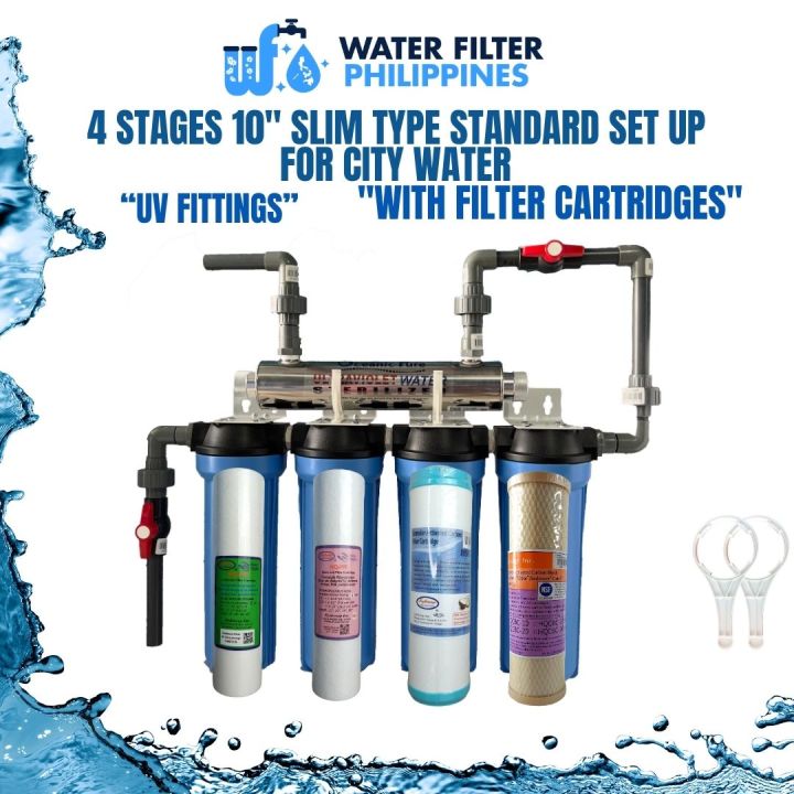 Water Filter 4 Stages 10" Slim Type Standard City Water with 2 GPM Uv ...